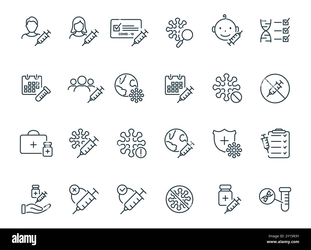 Set of Medical Vaccination Linear icons. Injection, prevention and ...