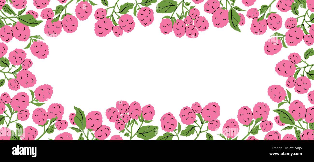 Raspberry frame, cartoon colored vector illustration. Red berries ...