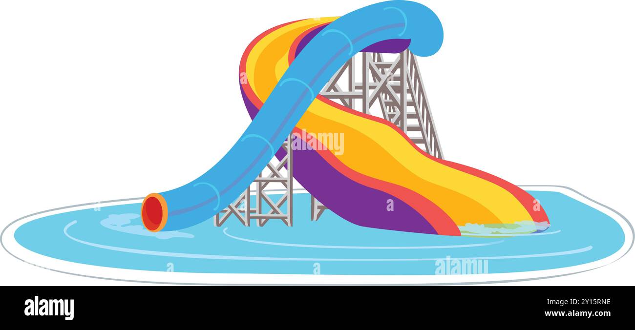This playful illustration features a colorful water slide, perfect for ...