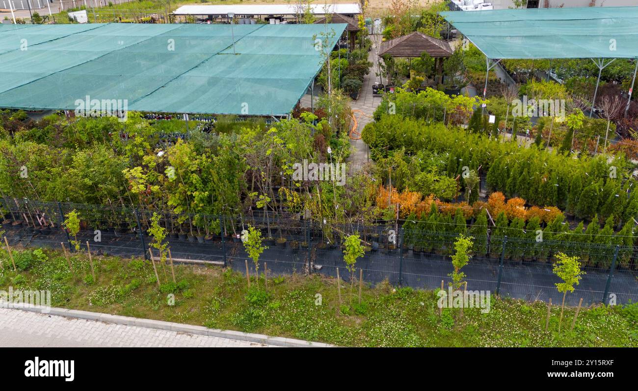 defaultAerial view of a landscaped nursery with various plants and ...