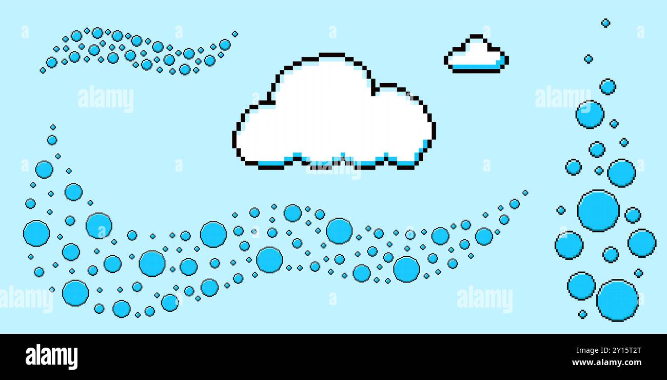 Set of pixel art cloud and bubble swoosh. 90s aesthetics. Vector 8-bit ...
