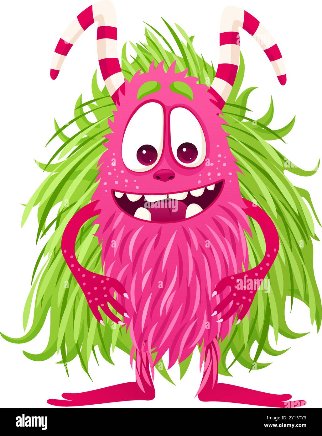 Cute cartoon fluffy monster with horns. Clip art Stock Vector Image ...