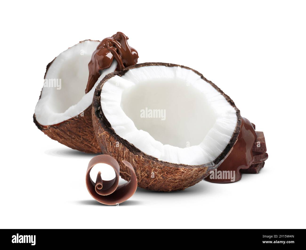 Coconut and sweet chocolate isolated on white Stock Photo - Alamy