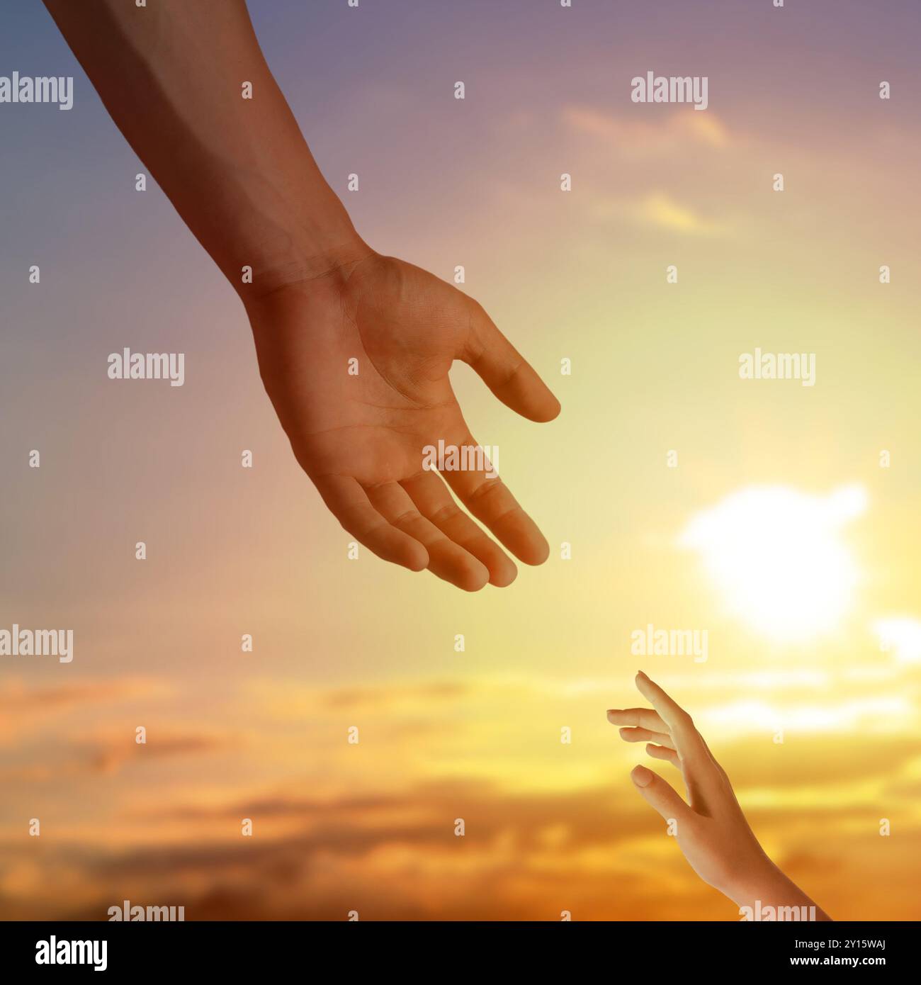 God's help and support. Human reaching for hand from heaven Stock Photo ...