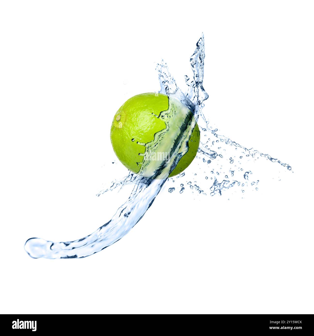 Fresh lime and water splash in air on white background Stock Photo - Alamy