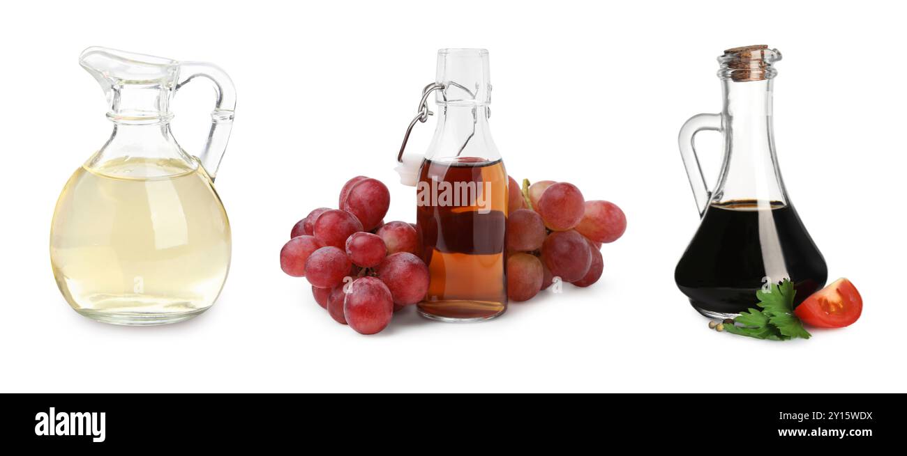 Different types of vinegar isolated on white, set Stock Photo - Alamy