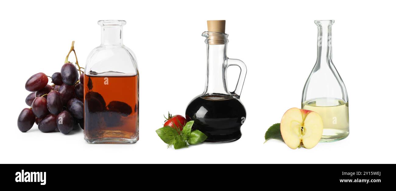 Different types of vinegar isolated on white, set Stock Photo - Alamy