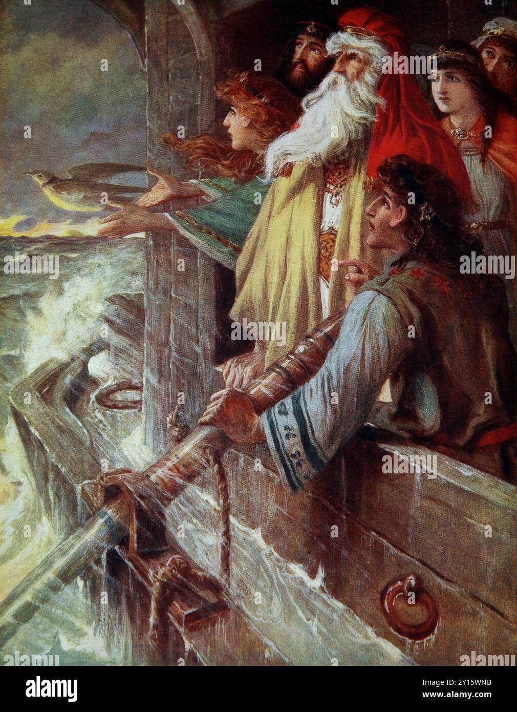 Illustration of Noah and his Family Sending out the Dove from the Ark ...