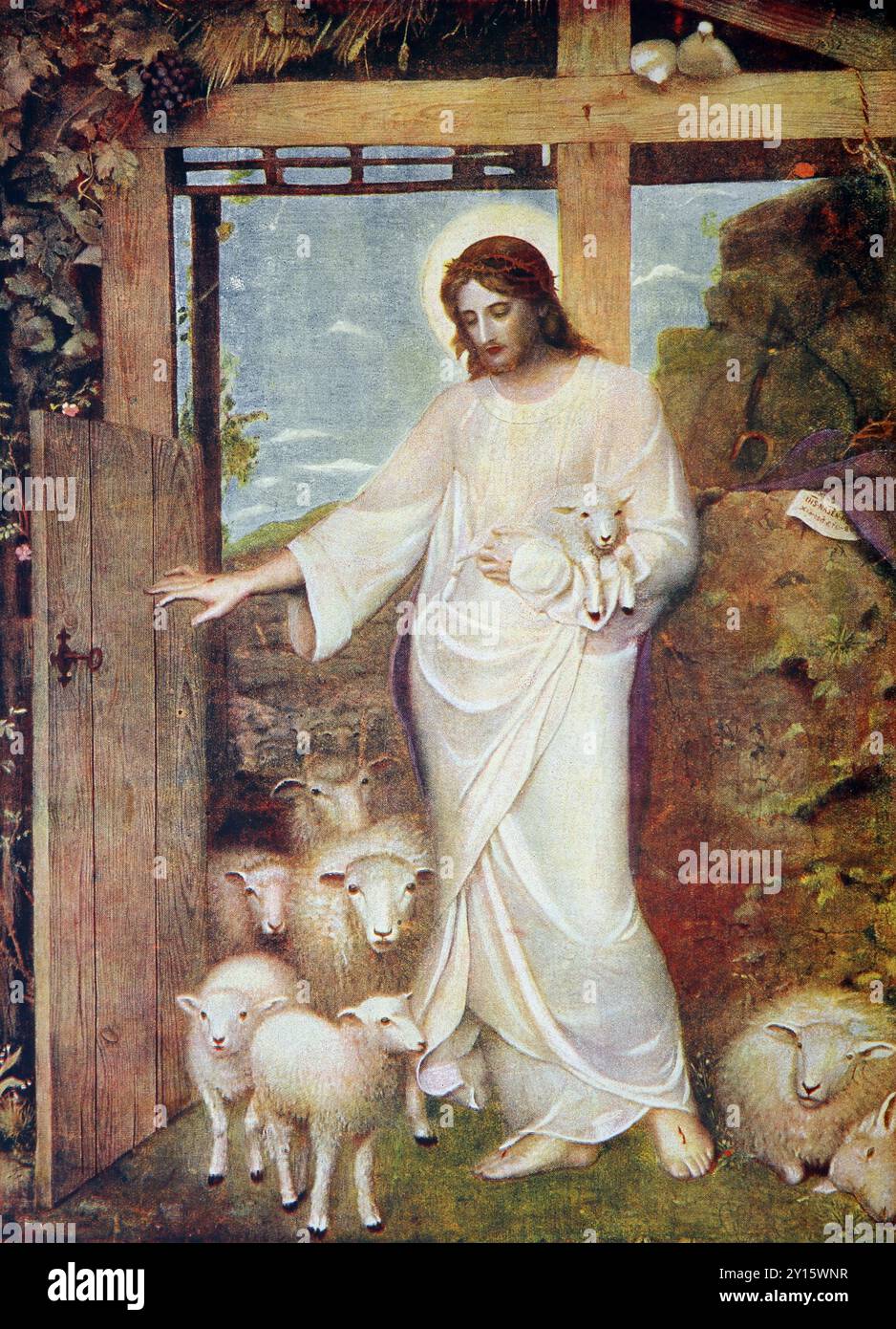 Illustration of Jesus Christ as the Good Shepherd (Gospels)from 19th ...