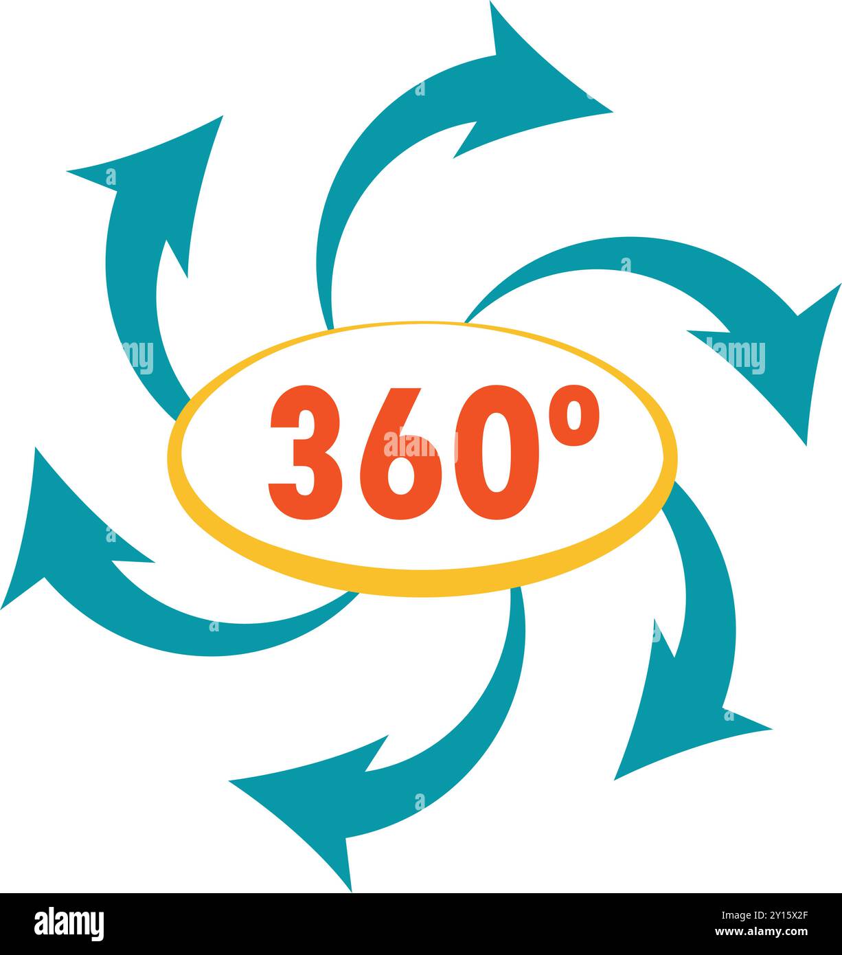 Six turquoise arrows rotating clockwise around a yellow circle with the ...