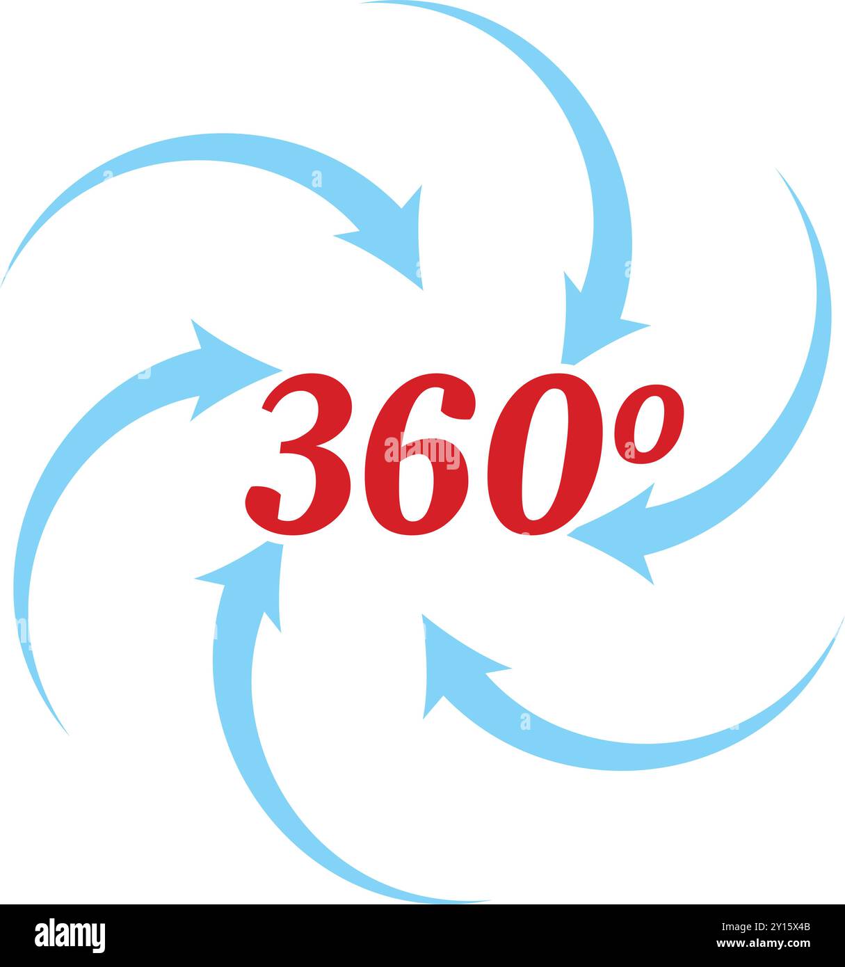 Blue arrows rotating 360 degrees around a red sign, symbolizing full ...