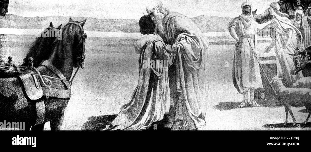 Illustration of Jacob Embracing Joseph after learning he was alive in ...