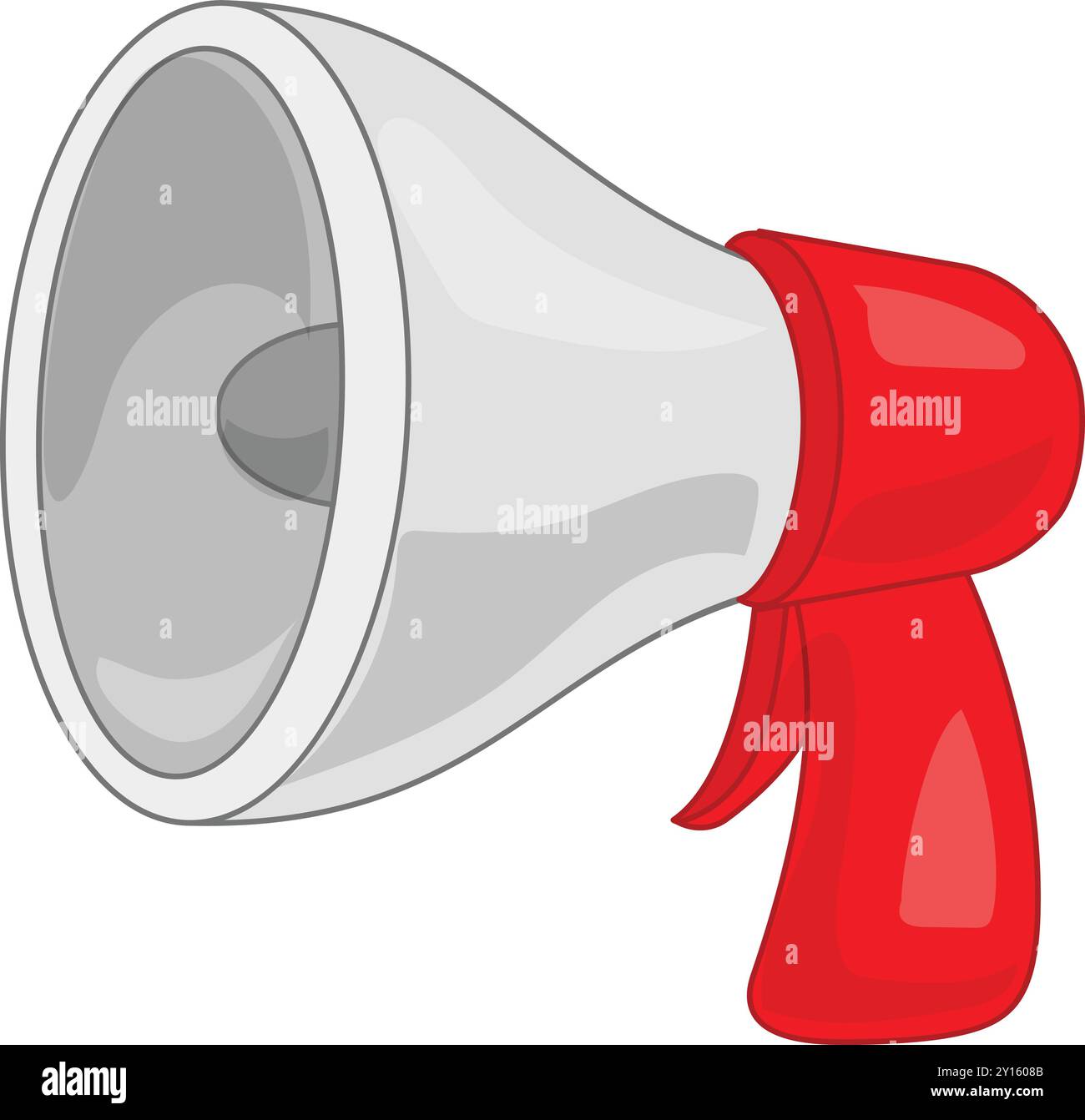 Red and grey megaphone making an announcement on a white background ...