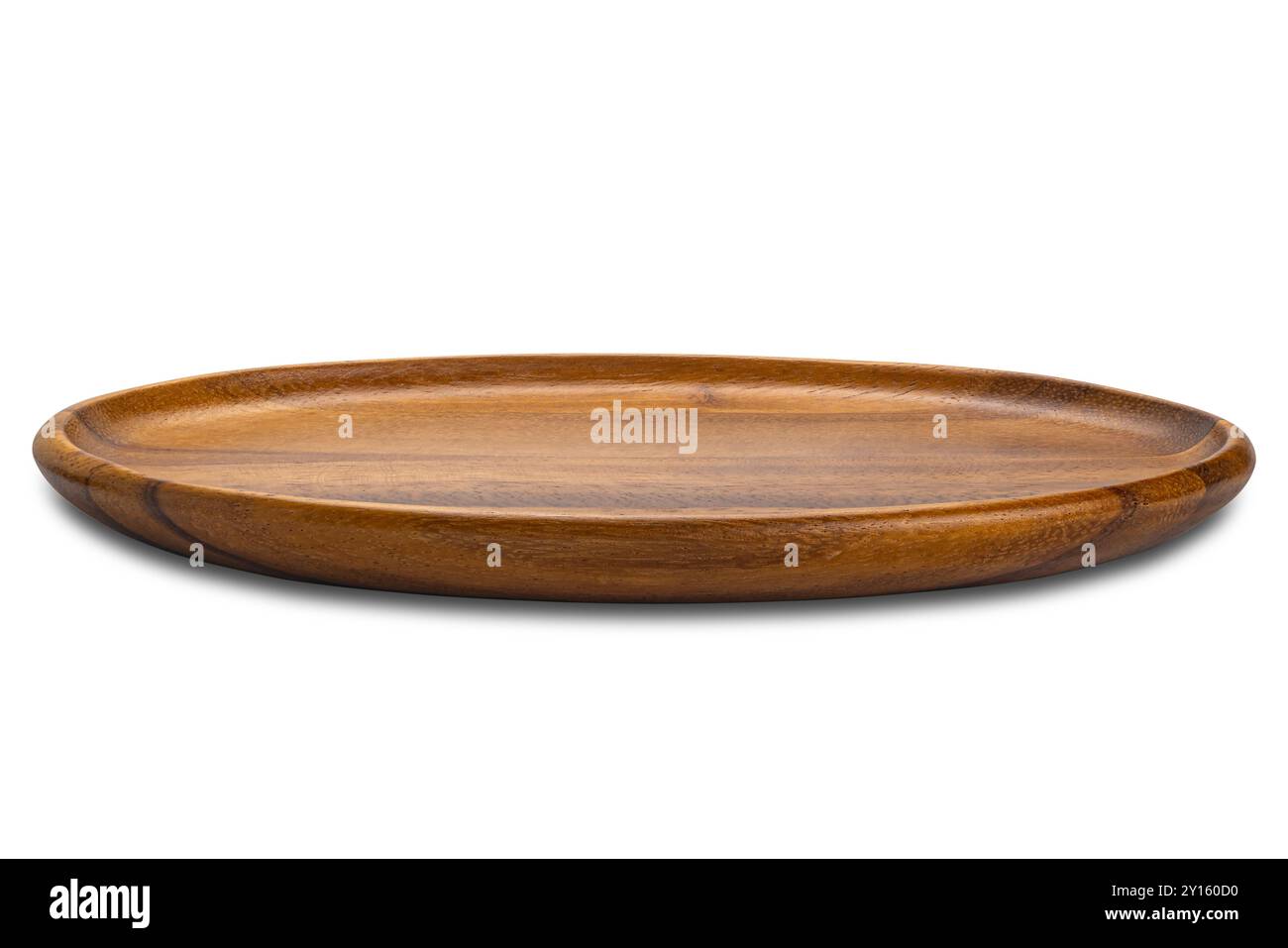 Side view of single empty wooden tray isolated on white background with ...