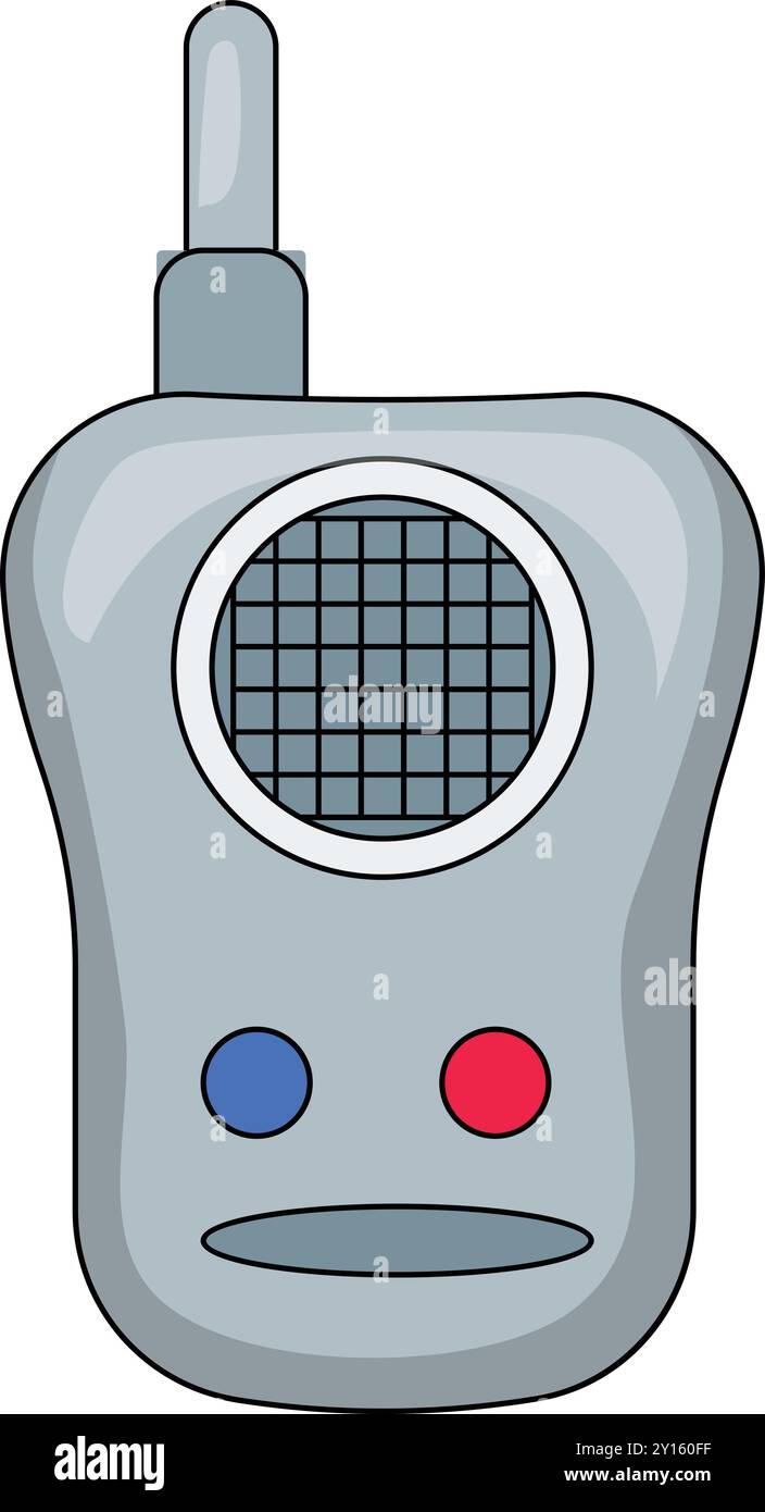 Gray walkie talkie with an antenna is transmitting messages Stock ...