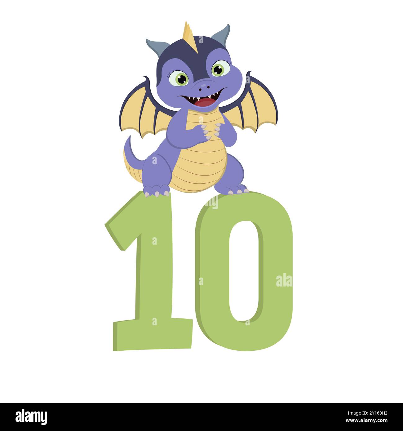 Cute cartoon dragon with number 10 for birthday Stock Photo - Alamy
