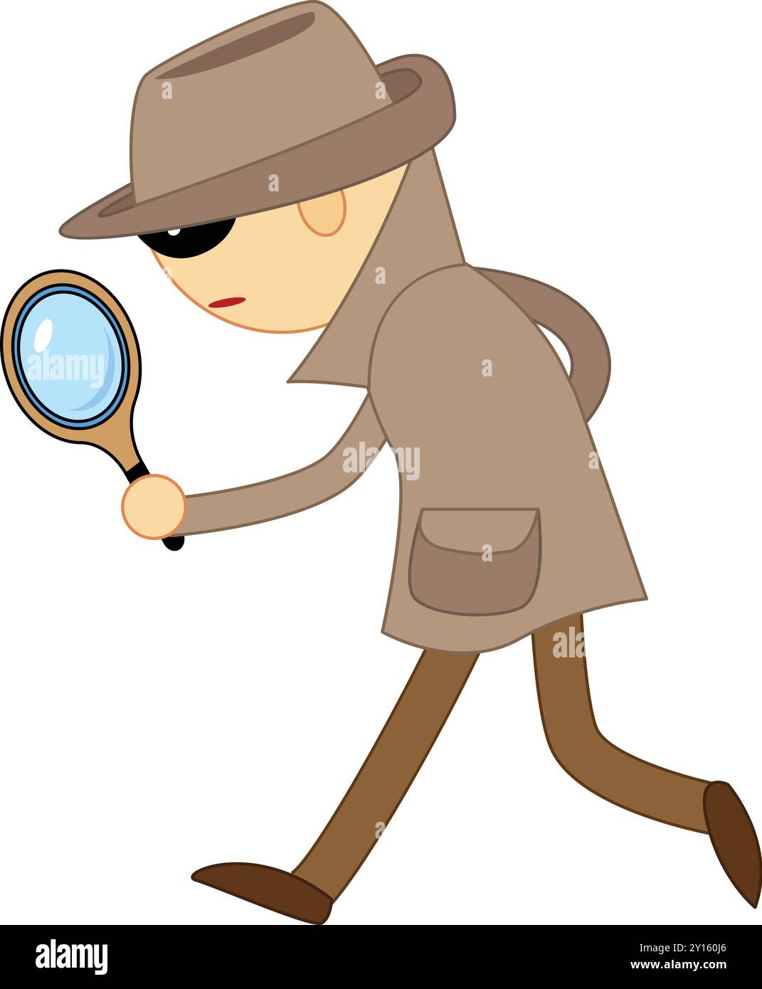 Cartoon illustration of a detective searching for clues while holding a ...