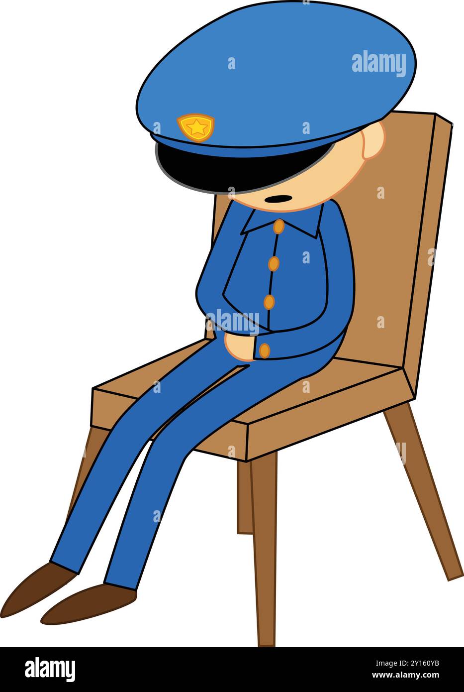 Cartoon policeman with a sad expression sitting on a chair Stock Vector ...