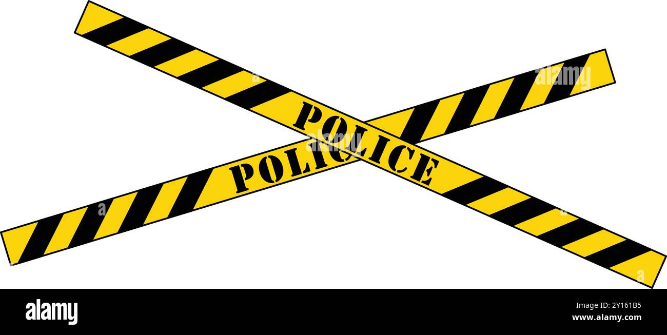 Two yellow police line do not cross tapes crossing over a white ...
