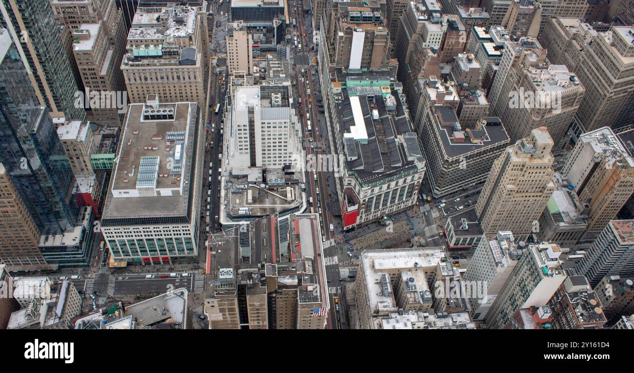 Aerial view of Manhattan in New York City showing the classic high rise ...