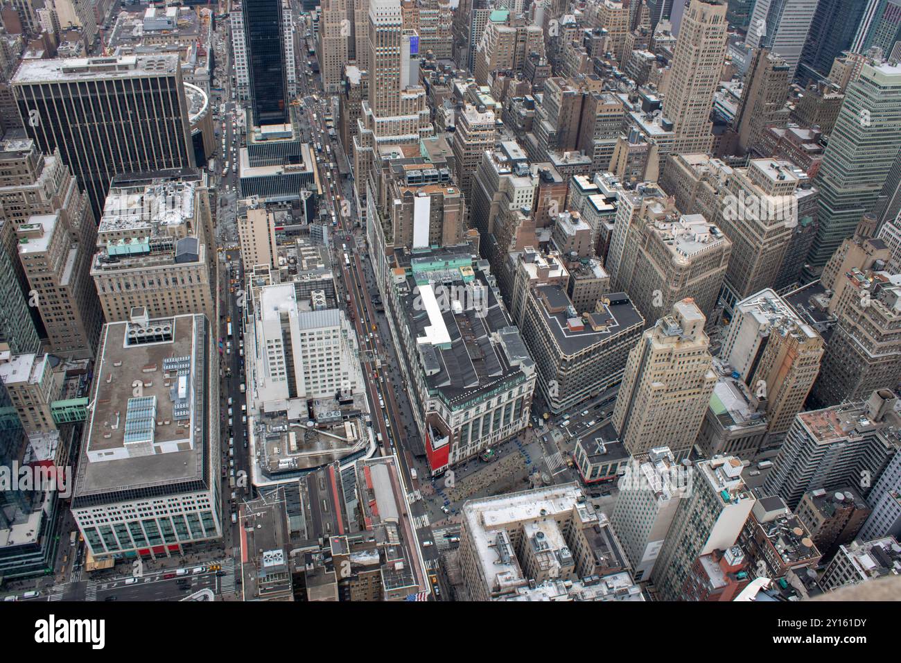 Aerial view of Manhattan in New York City showing the classic high rise ...