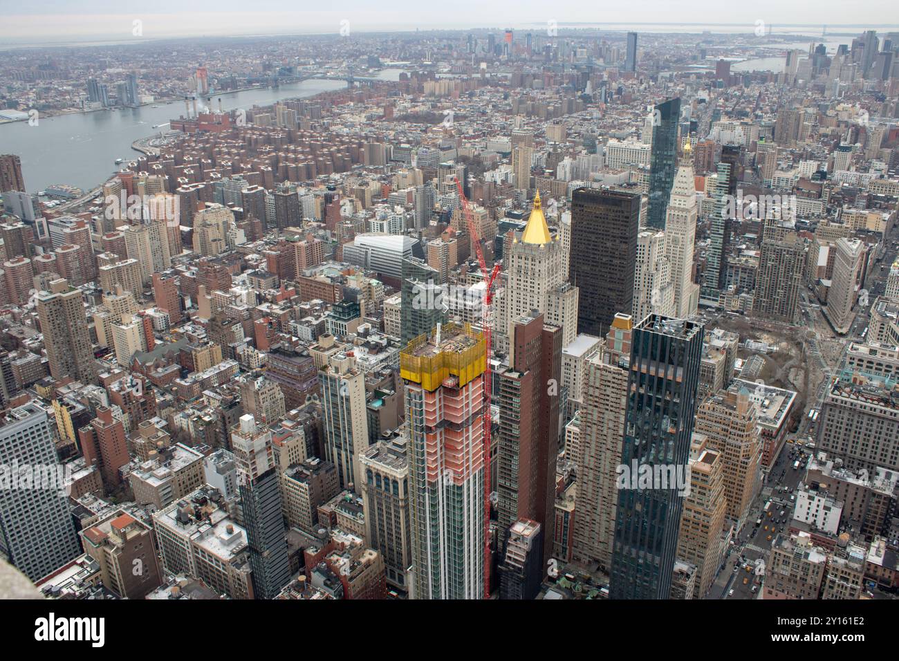 Aerial view of Manhattan in New York City showing the classic high rise ...