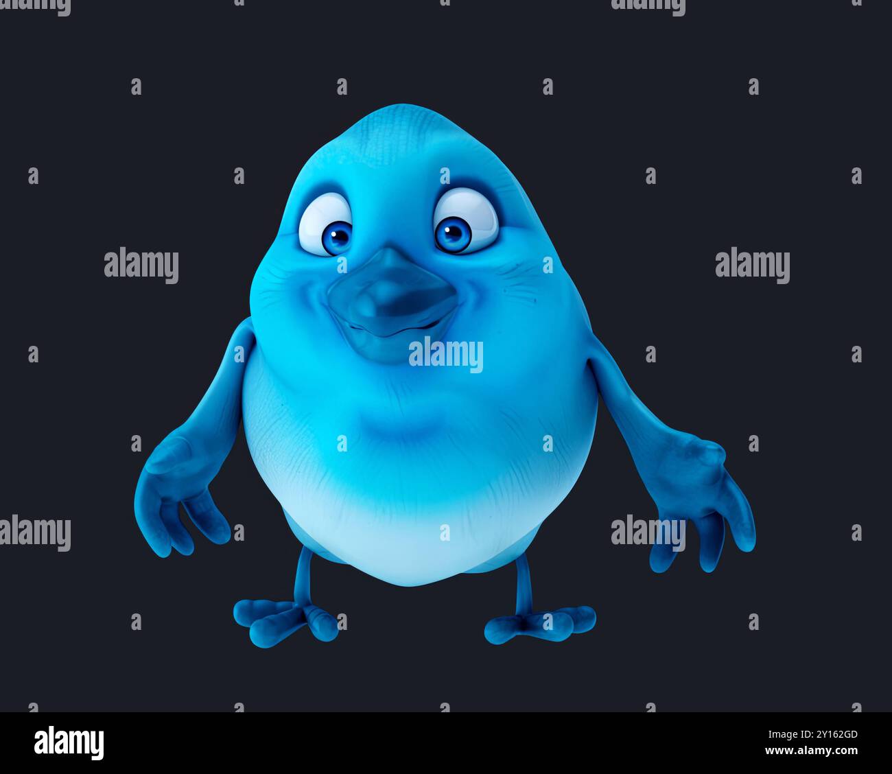 Fun 3D cartoon blue bird talking and presenting Stock Photo - Alamy