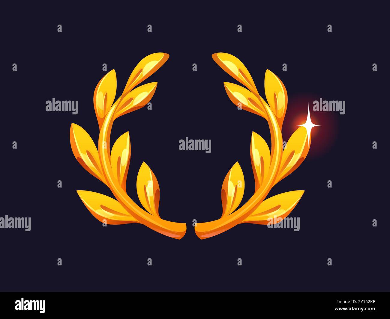 Cartoon golden laurel wreath award. Isolated vector gleaming gold laurel branches with leaves ...