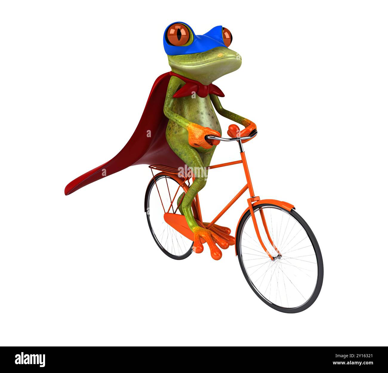 Fun 3D cartoon illustration of frog superhero with a bicycle Stock ...