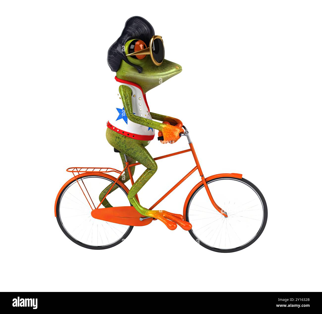 Fun 3D cartoon illustration of frog rocker with a bicycle Stock Photo ...