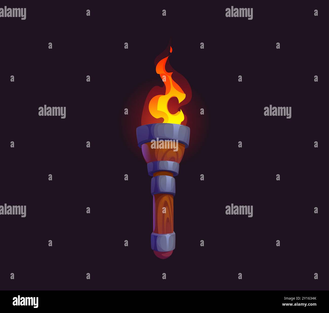 Fire torch medieval game asset. Cartoon vector flambeau with wooden ...