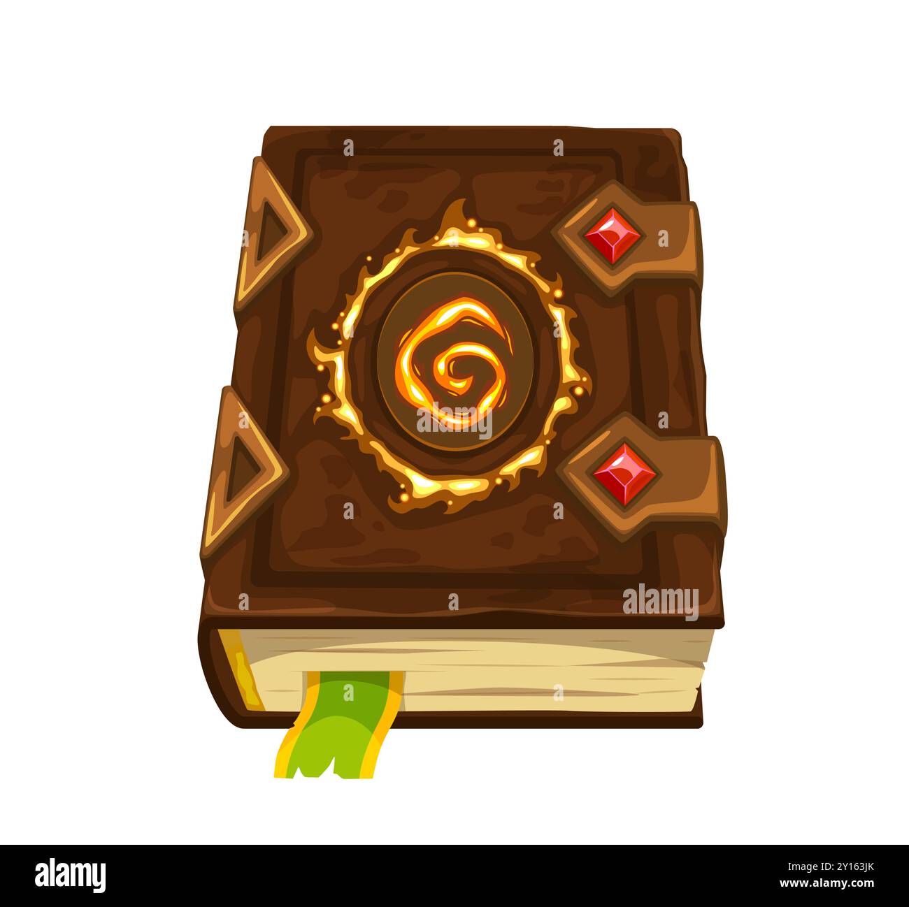 Fantasy magic spellbook, medieval book game with fire flames on cover ...