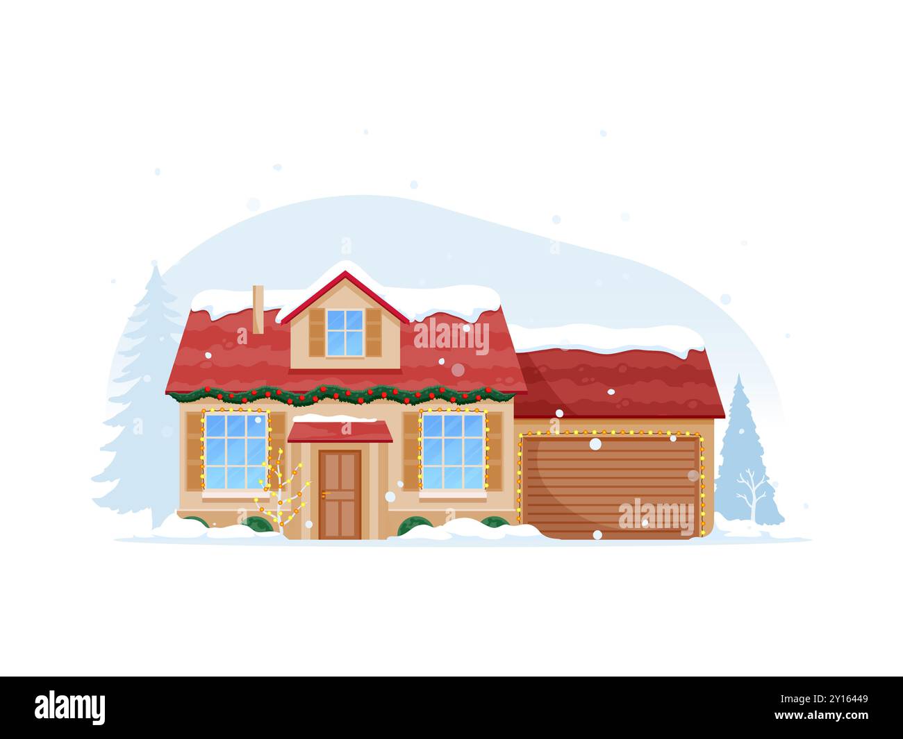 Christmas winter house in snow with decorations for holiday, isolated ...