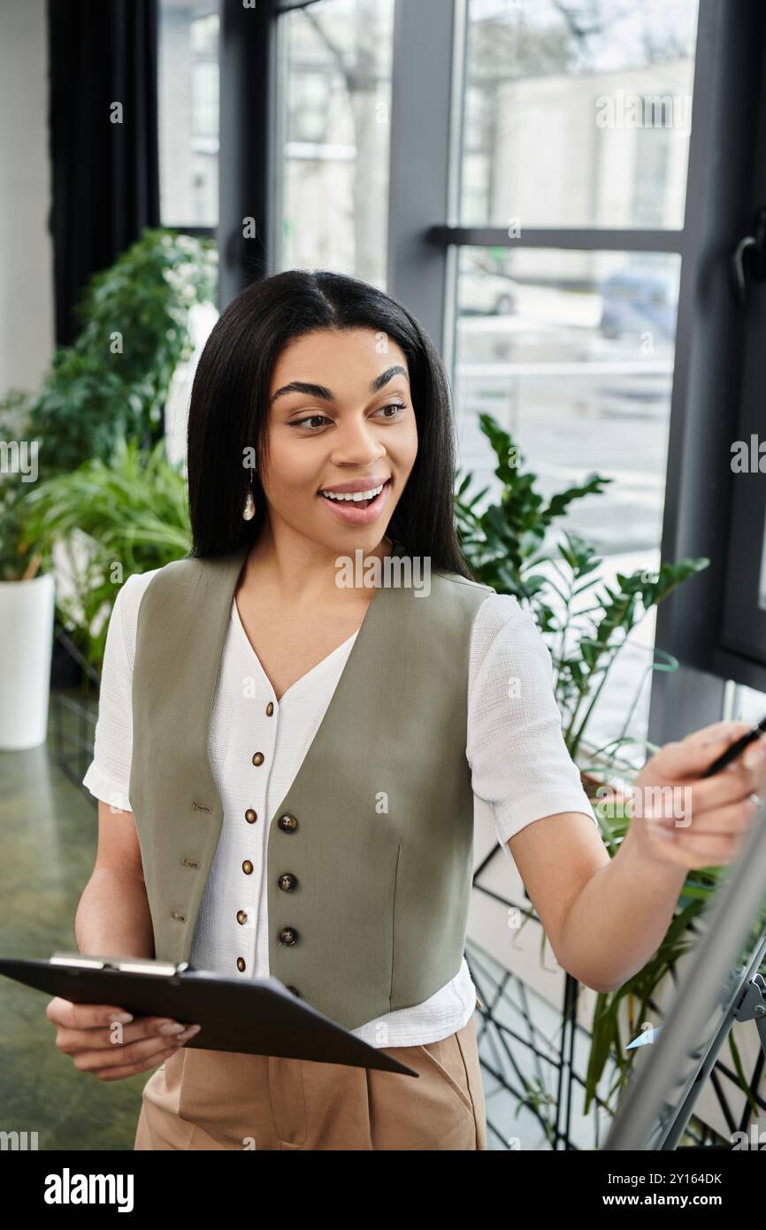 A cheerful woman shares insights while guiding a lively group ...