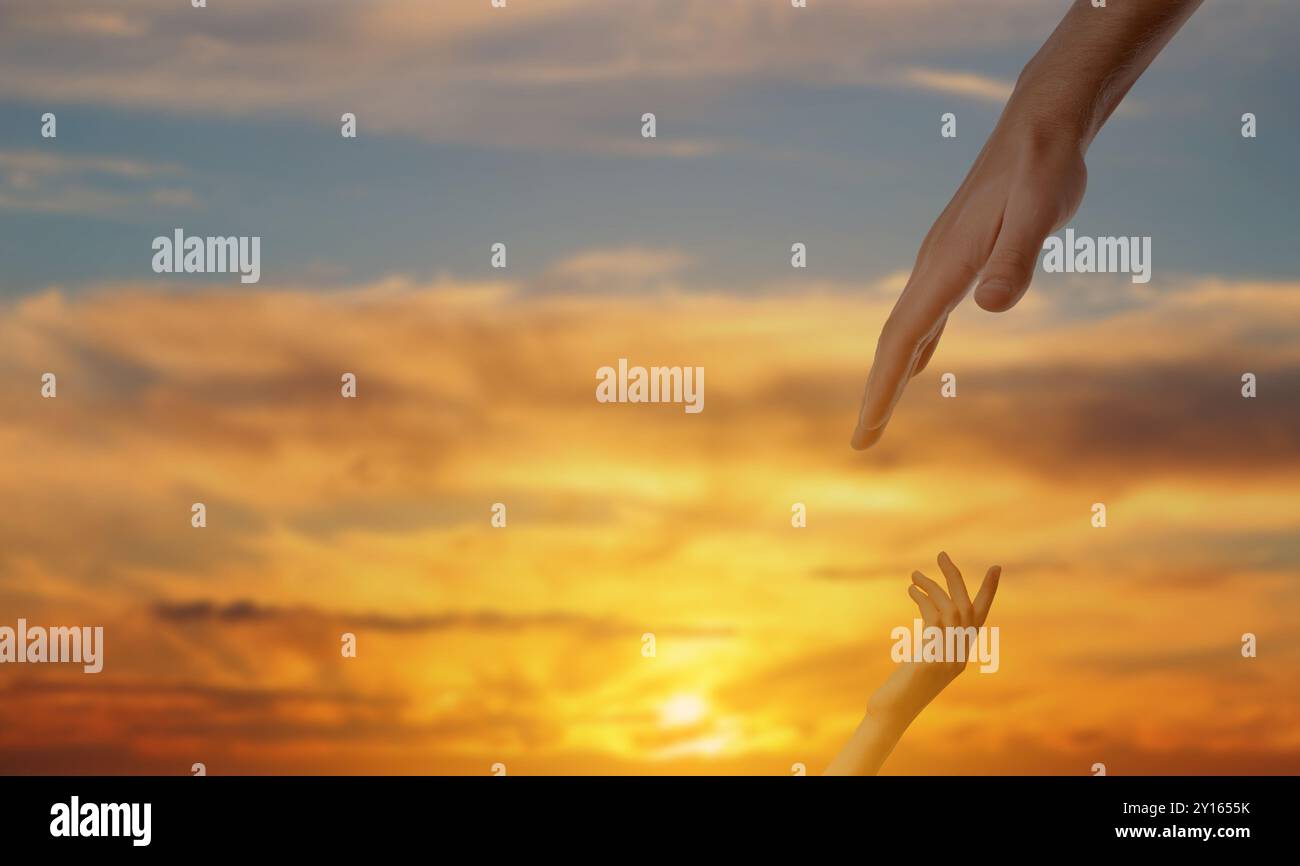 God's help and support. Human reaching for hand from heaven Stock Photo ...