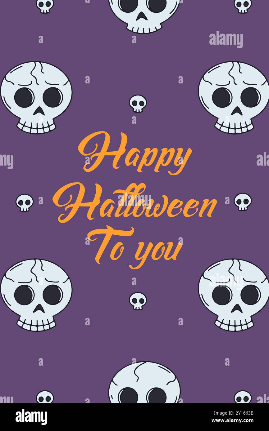 Card or poster with cute Halloween illustration with human skulls Stock ...