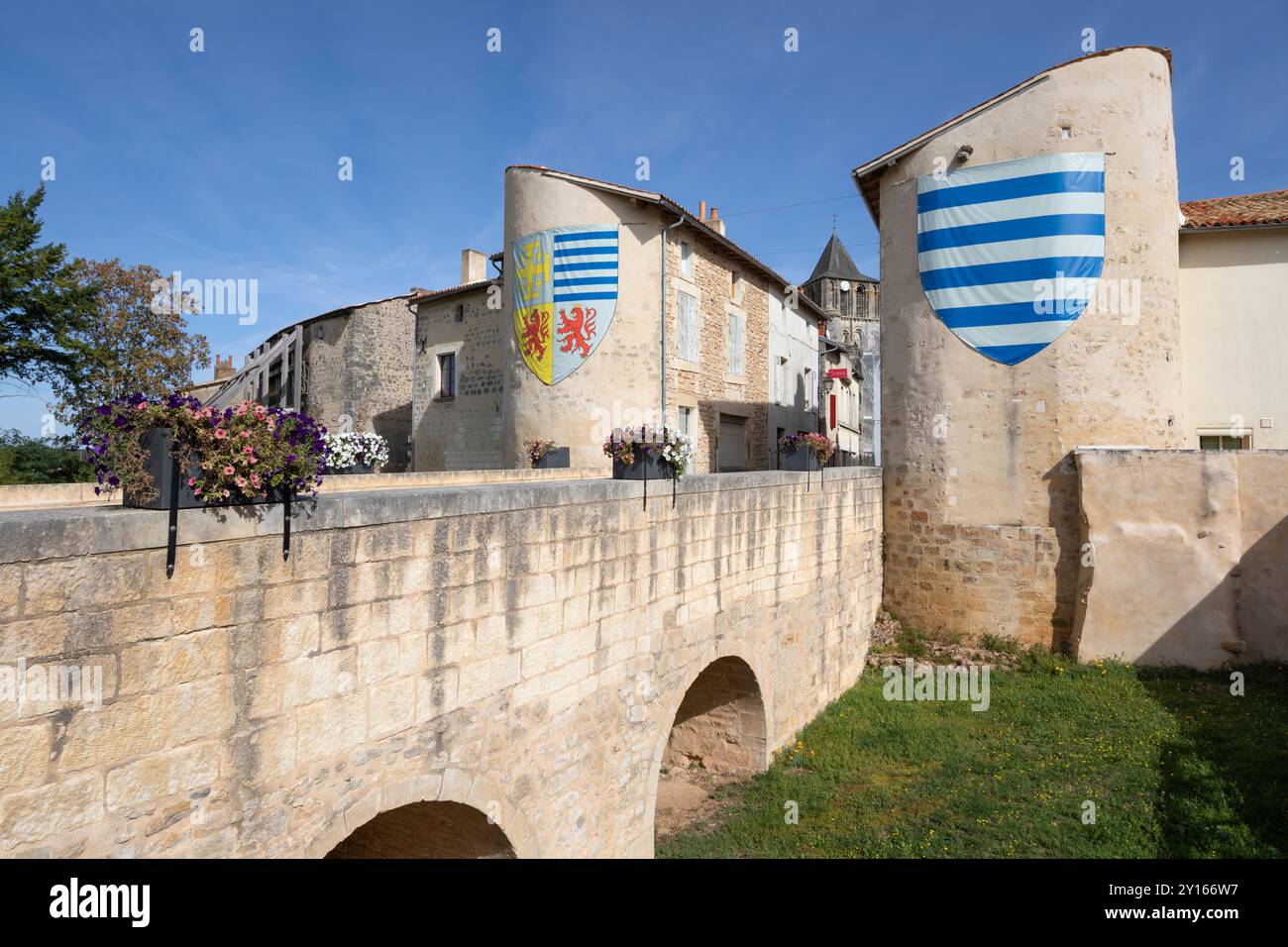 Medieval entrance and walls, Lusignan, Nouvelle-Aquitaine, France ...