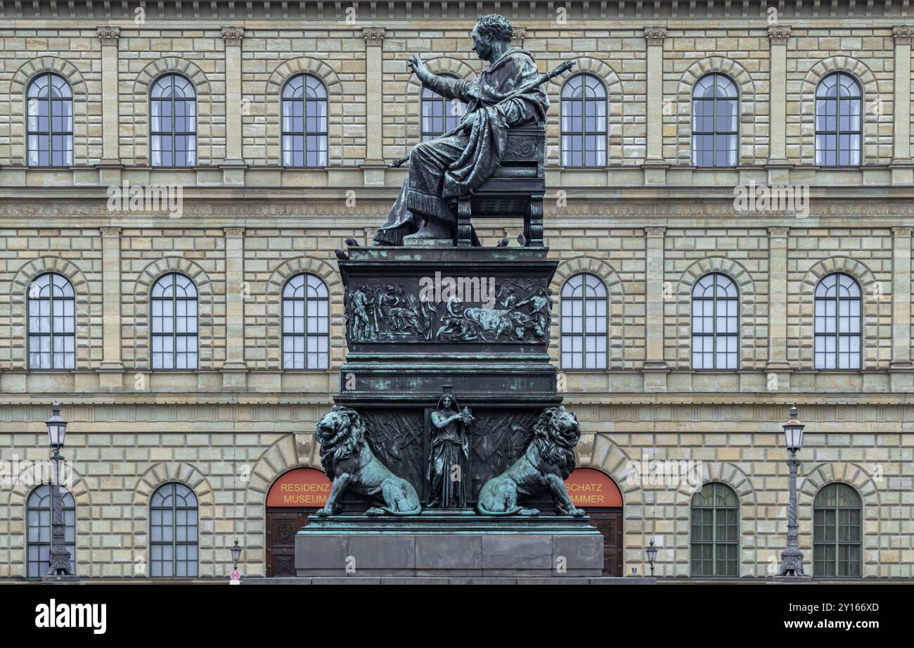 Munich, Germany - Dec 21, 2023 - Side view of Monument Bronze Statue of ...
