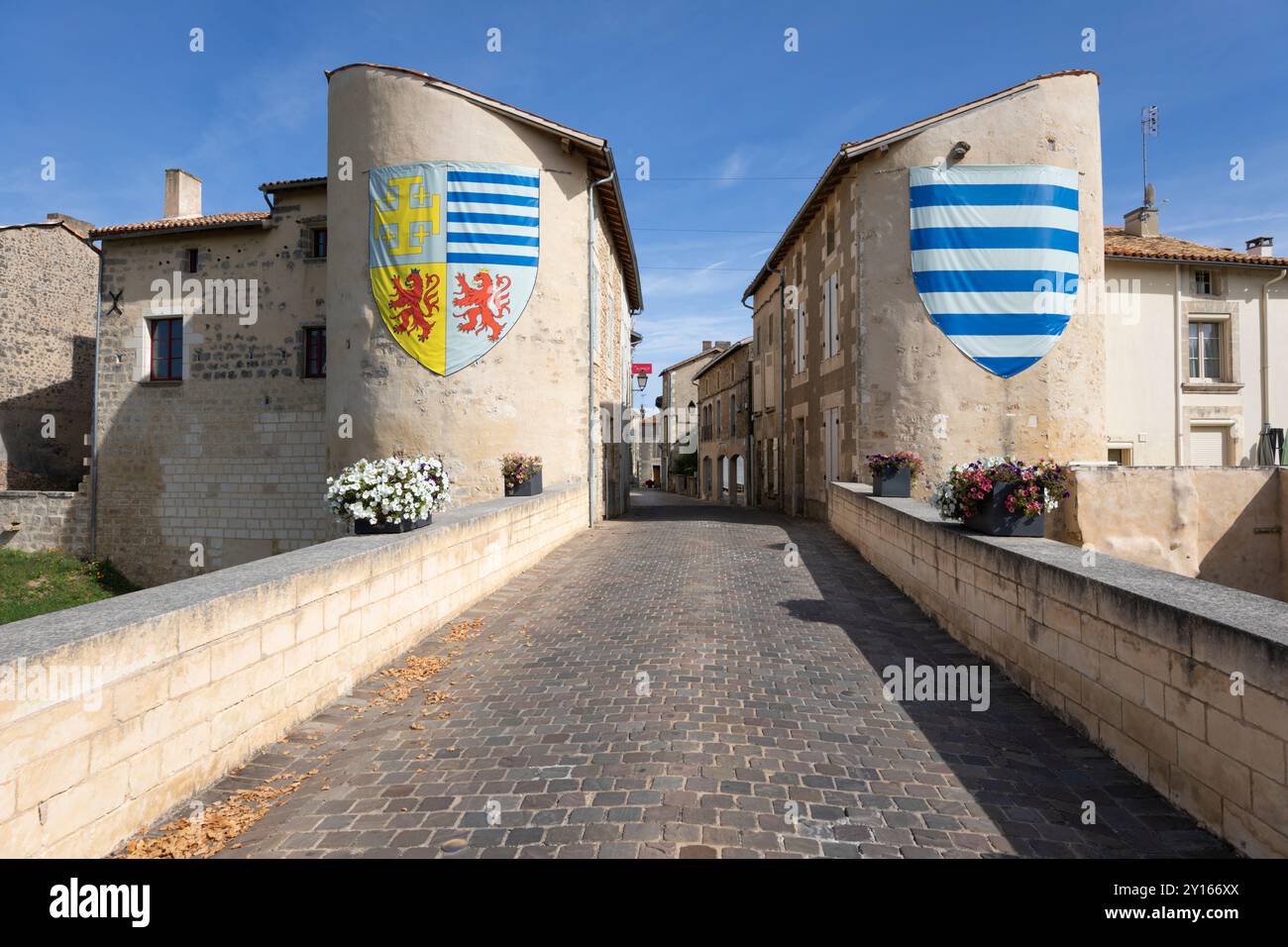 Medieval entrance and walls, Lusignan, Nouvelle-Aquitaine, France ...