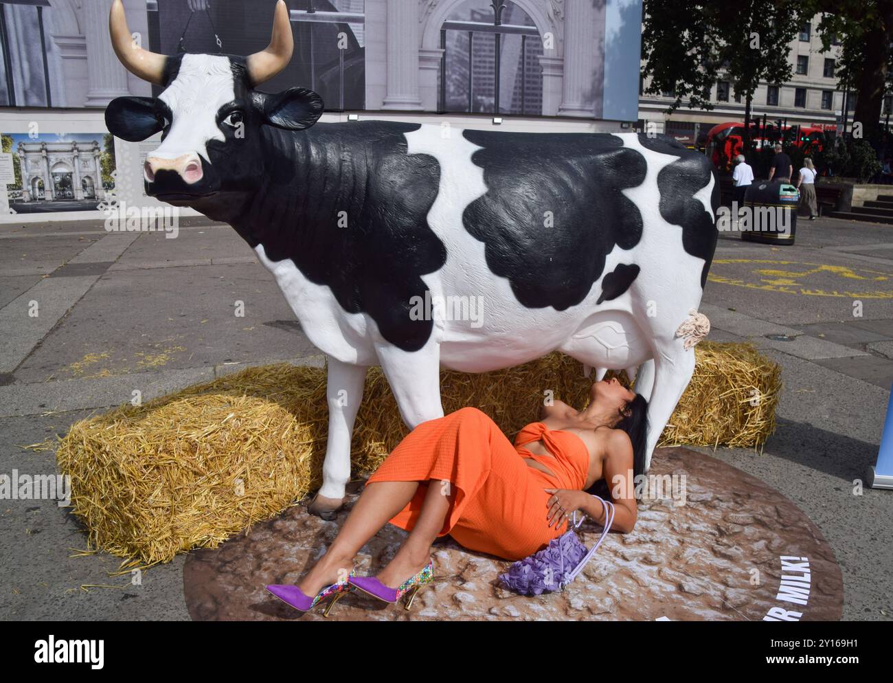 London, UK. 4th September 2024. An elegantly-dressed PETA activist ...