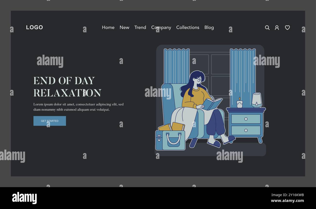 Evening unwind time with a woman reading calmly at home next to a ...