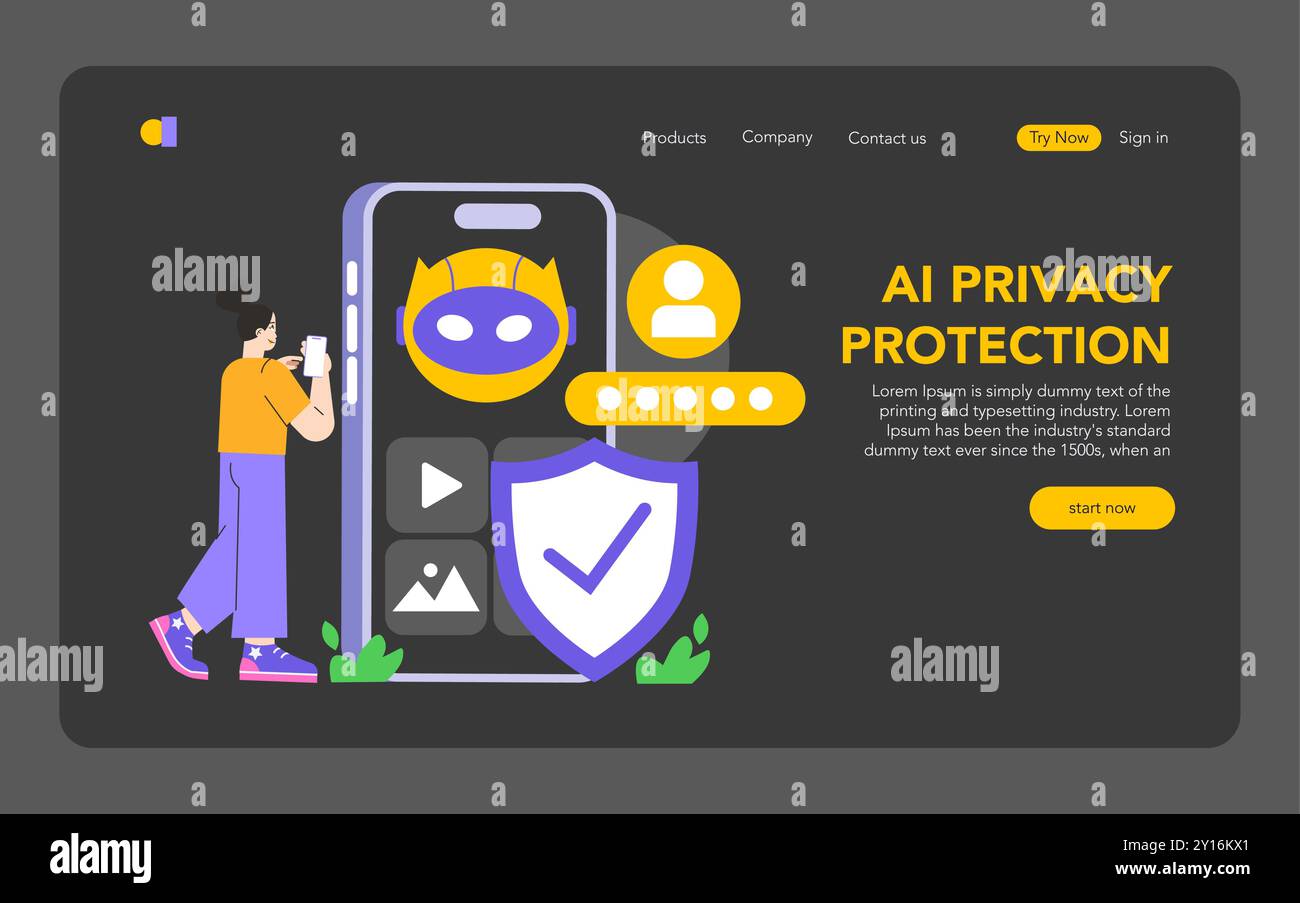 Mobile AI Privacy Protection concept. User interfaces with security app ...