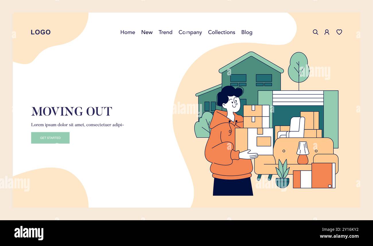 Moving Out concept. A person with packed boxes ready to leave a cozy home, signaling a new ...