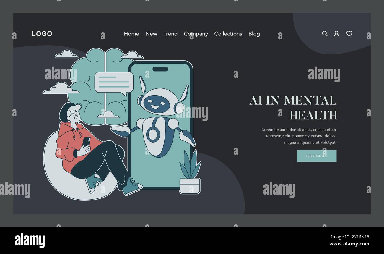Artificial Intelligence Mental Health concept. Woman chats with AI robot about wellbeing on a ...