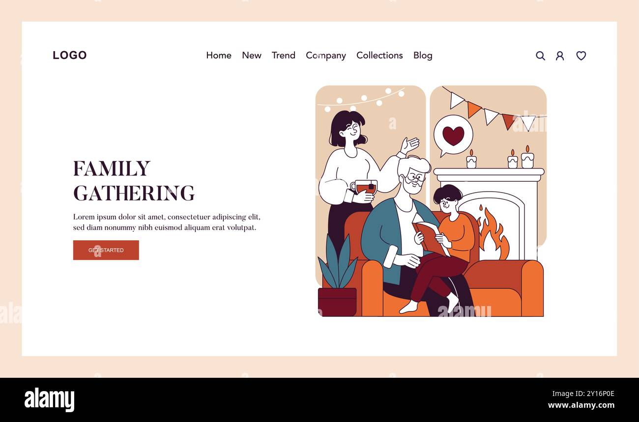 Thanksgiving Day concept. A warm family gathering by the fireplace ...