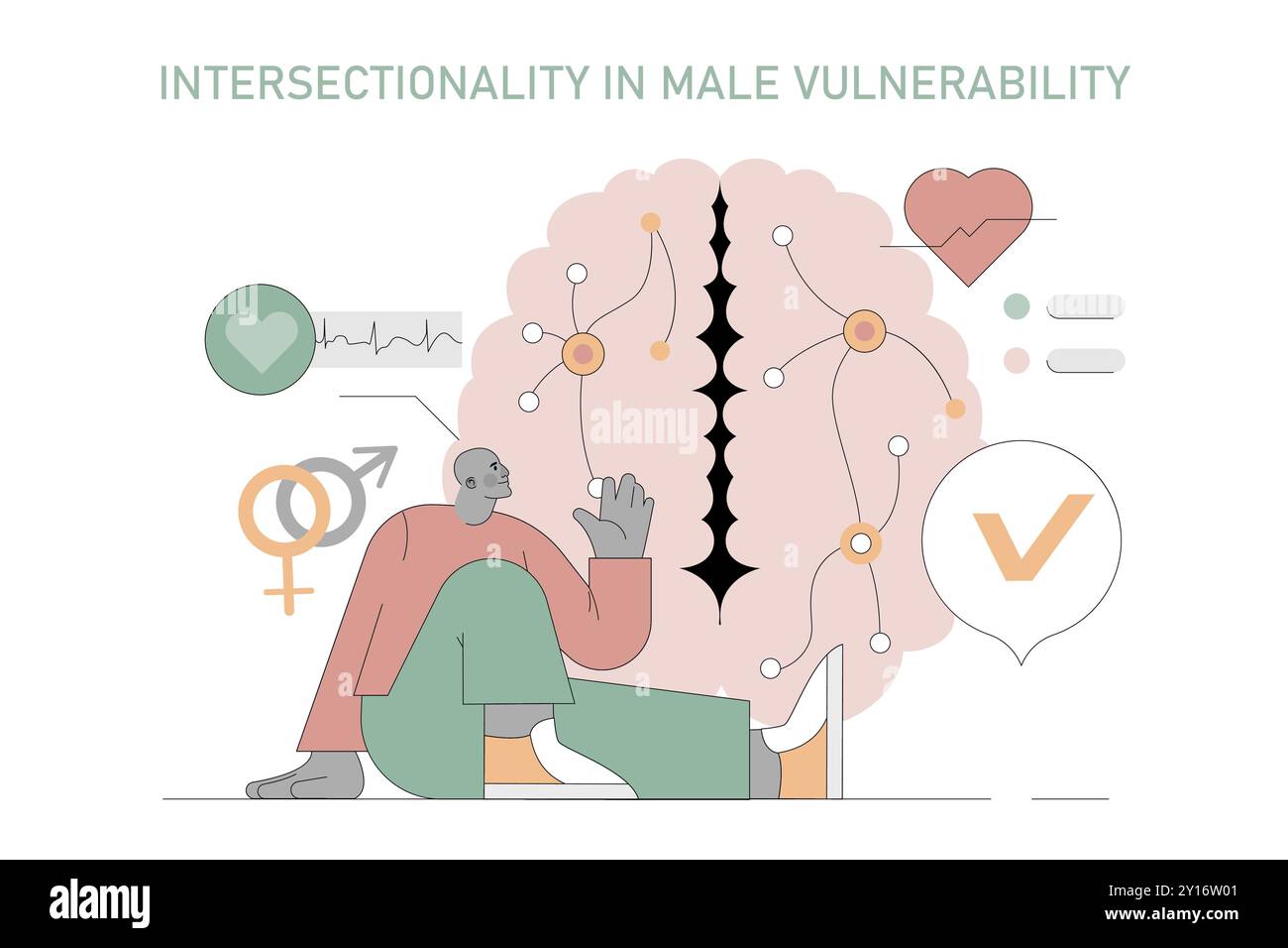 Male Vulnerability concept. An illustration exploring the mental and ...