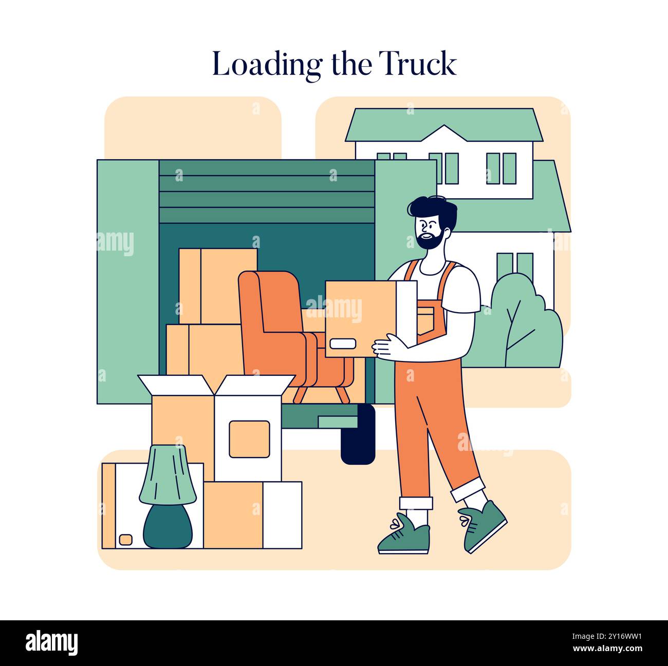 Moving Out concept. Man loading boxes into truck with household items ...