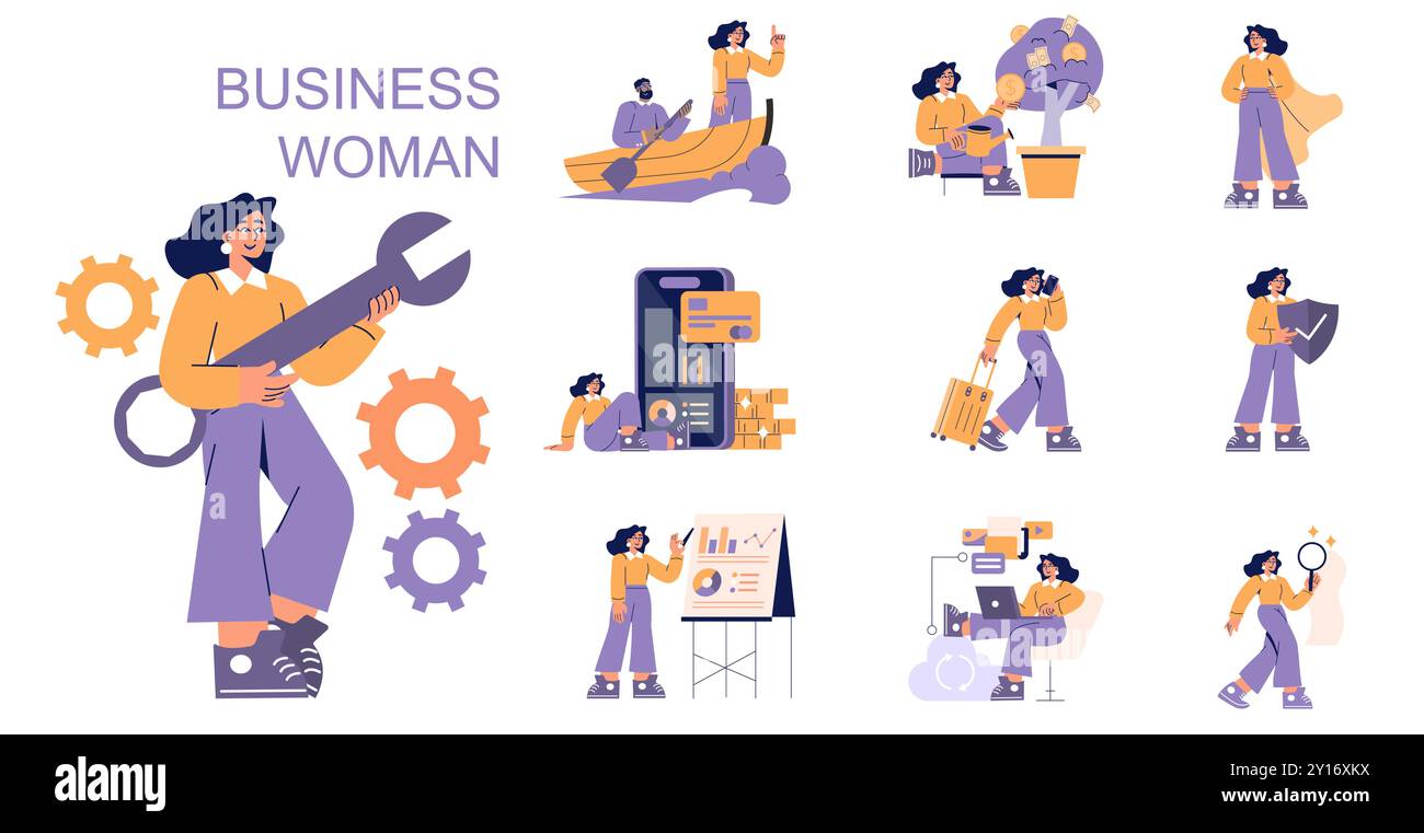 Businesswoman set. Multitasking, leadership, and entrepreneurship ...