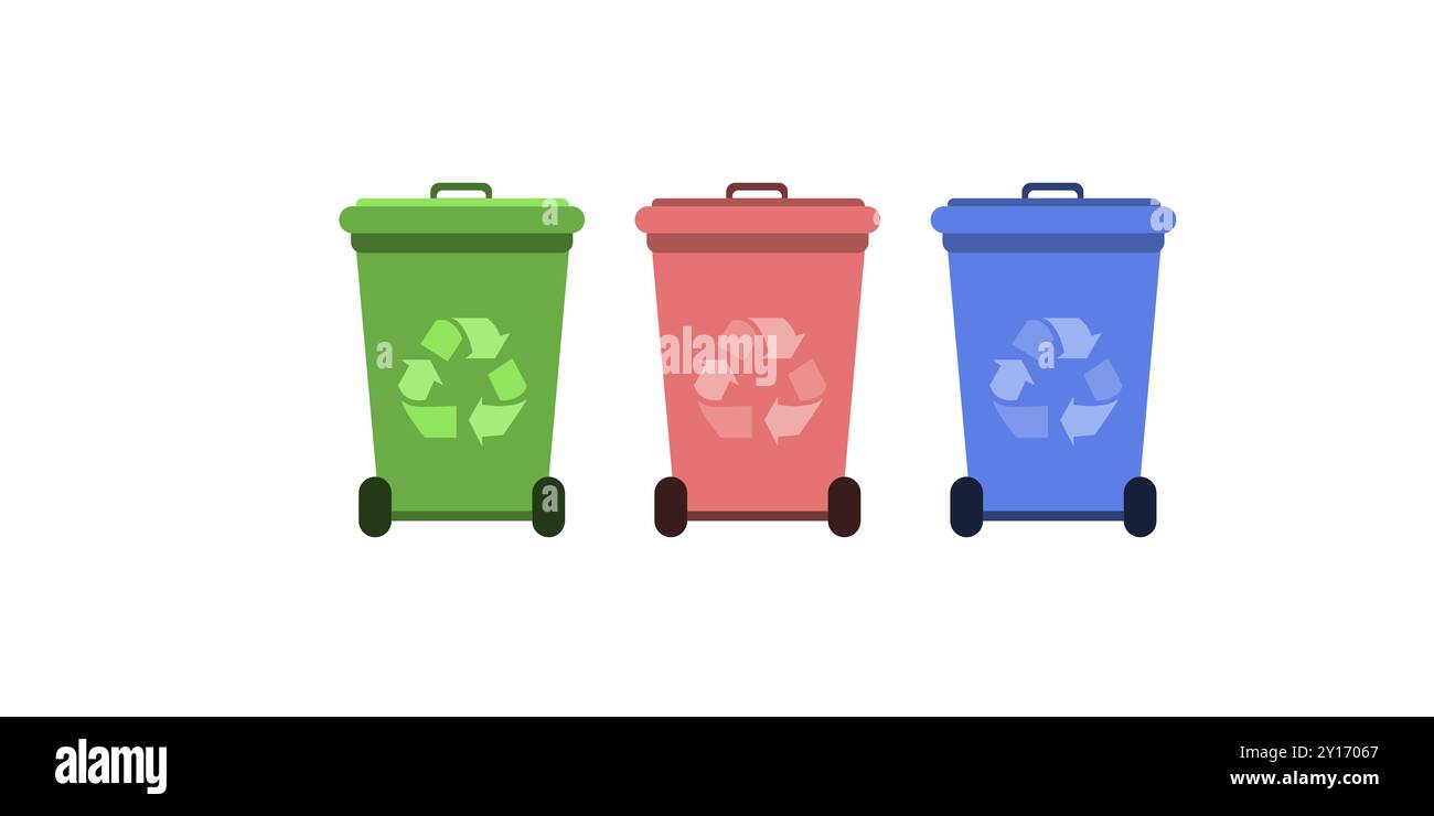 Recycling Bin trash Flat Design Cleaning Icon with Side color Stock ...
