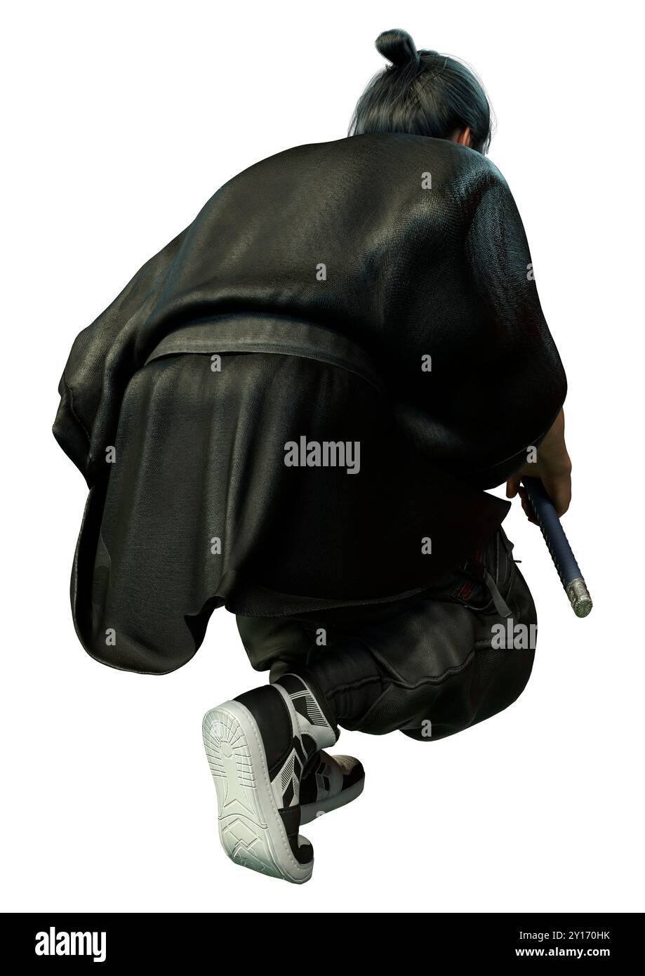 3D rendering of an Asian modern samurai holding a katana isolated on ...